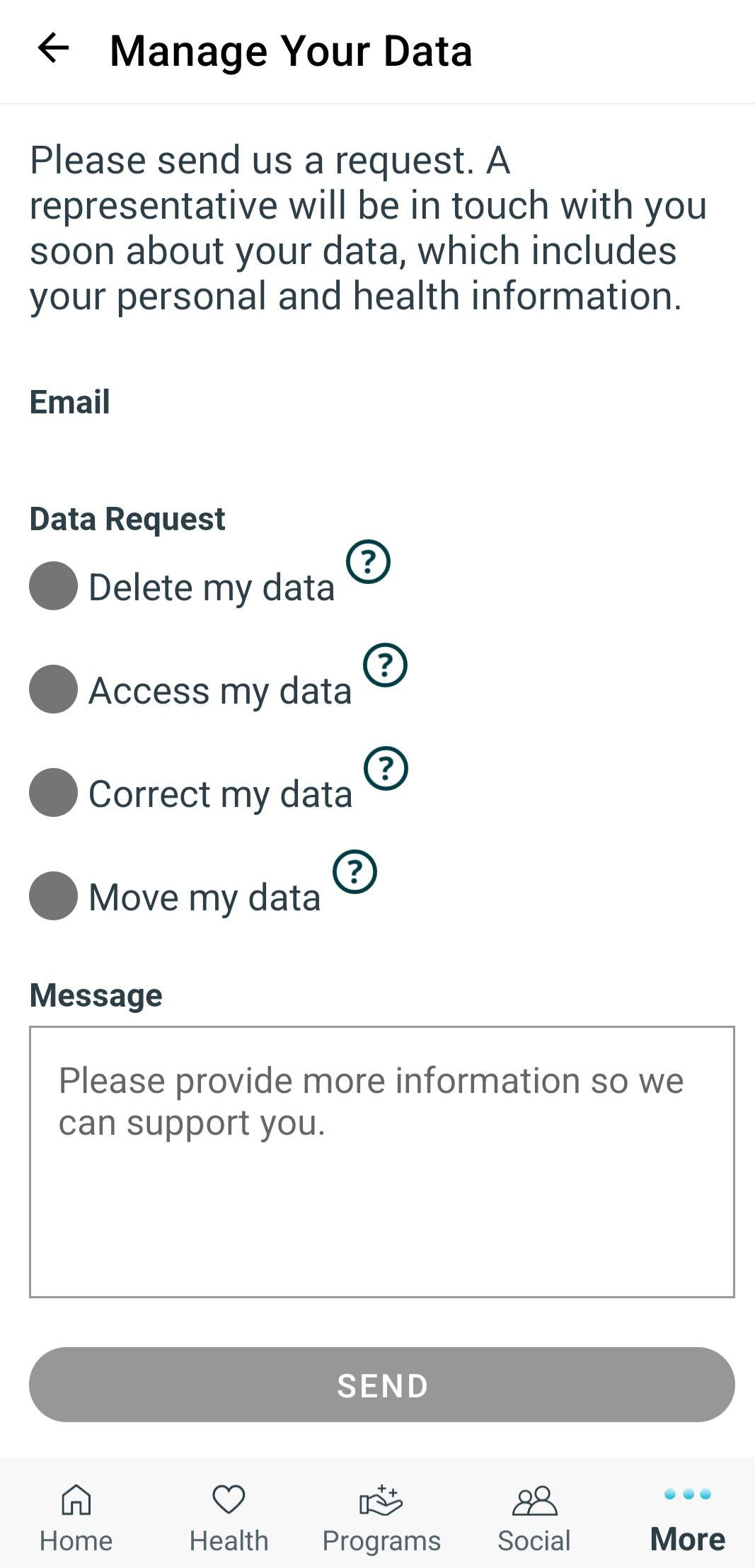 How to submit a Data Request via App? – Personify Health