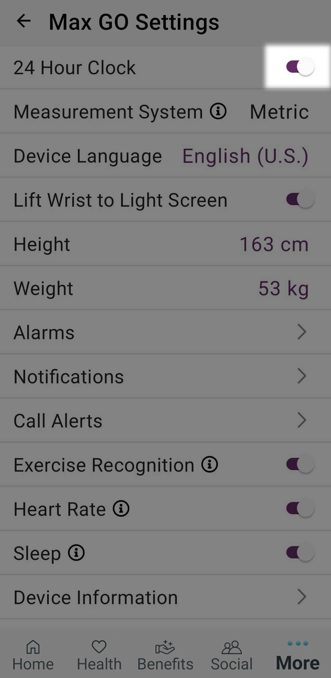 Max GO Settings in the App – Personify Health