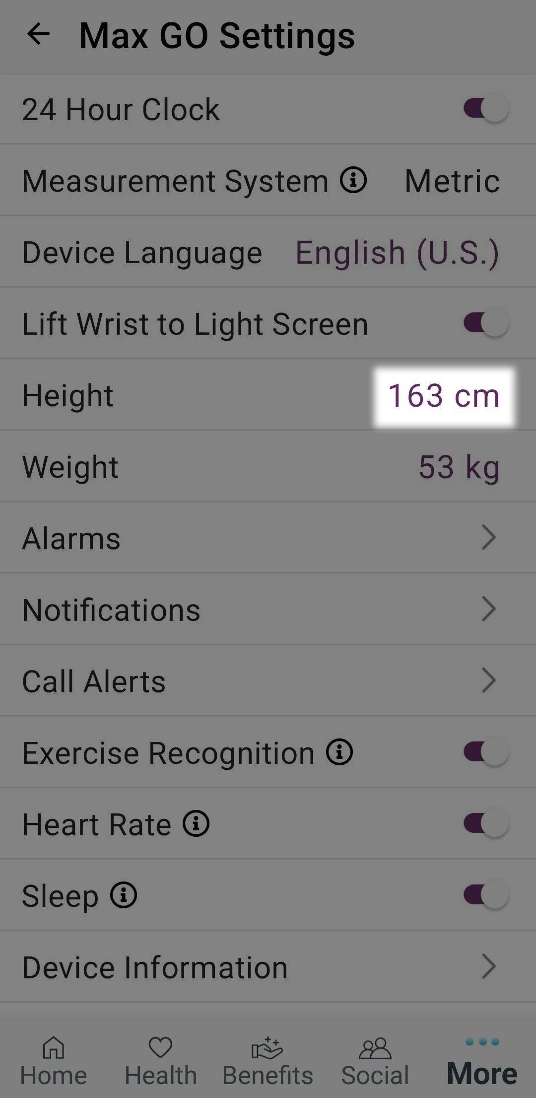 Max GO Settings in the App – Personify Health