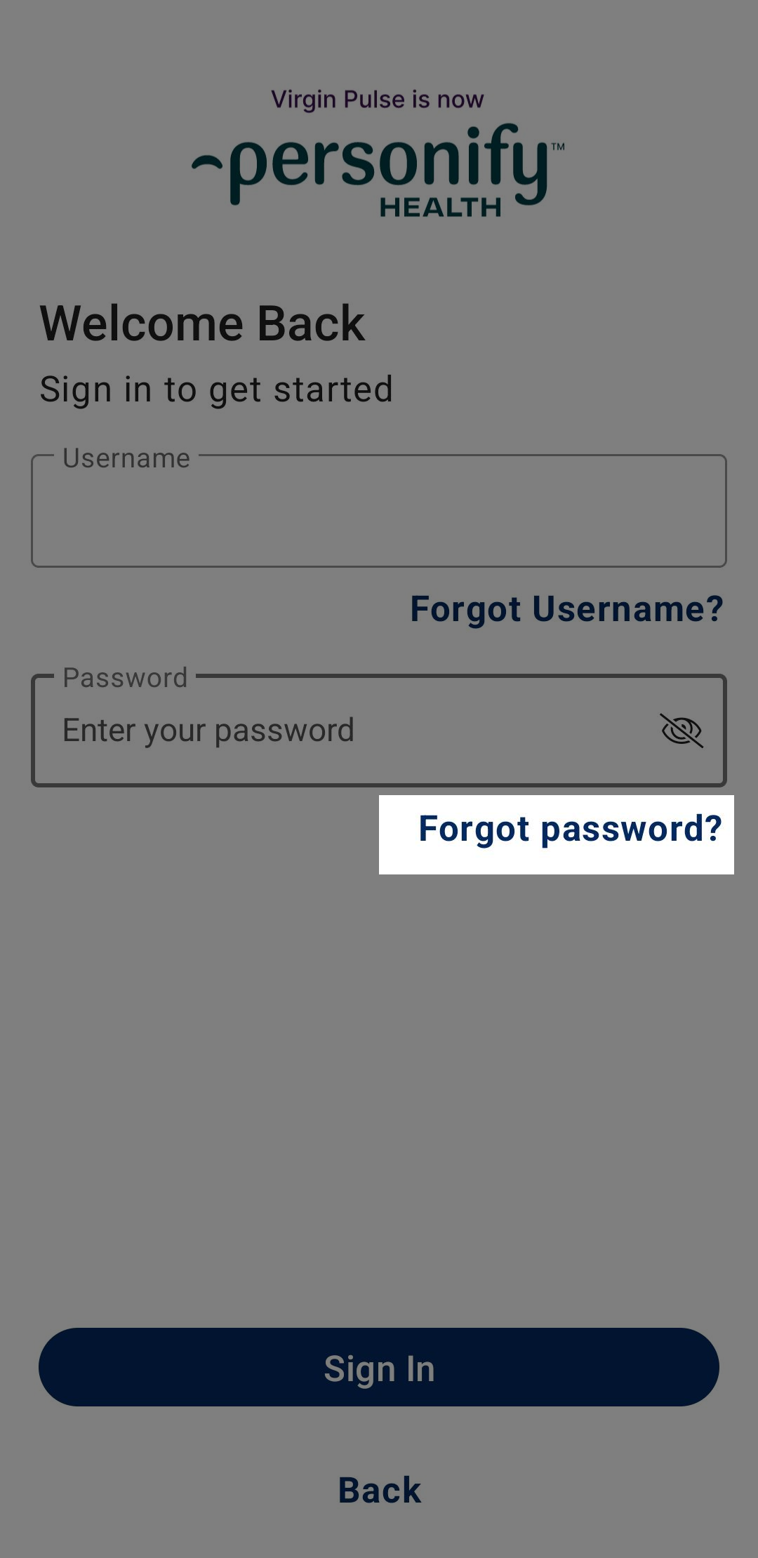 How to reset your password via app – Personify Health