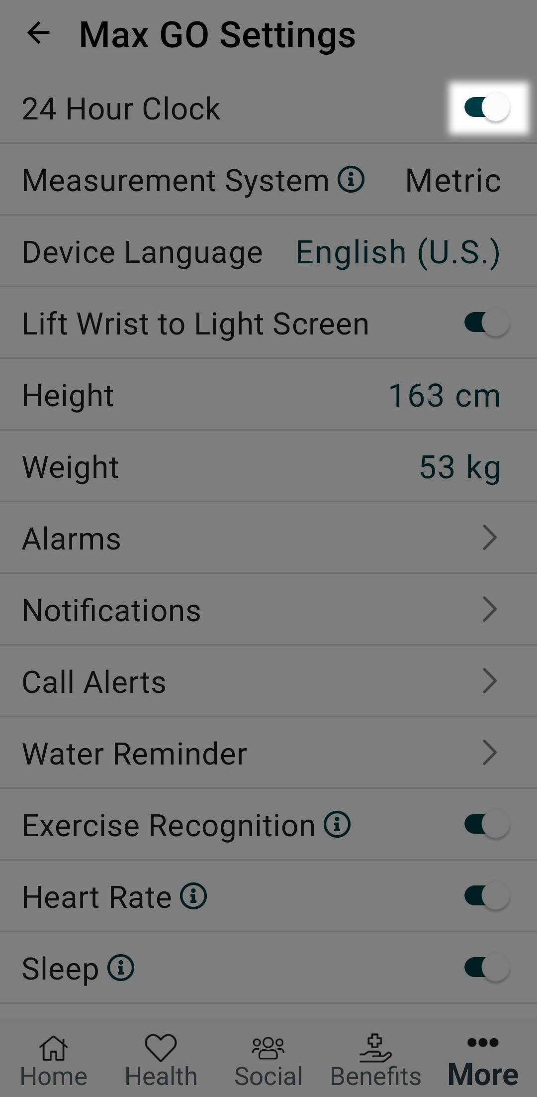 Max GO Settings in the App – Personify Health