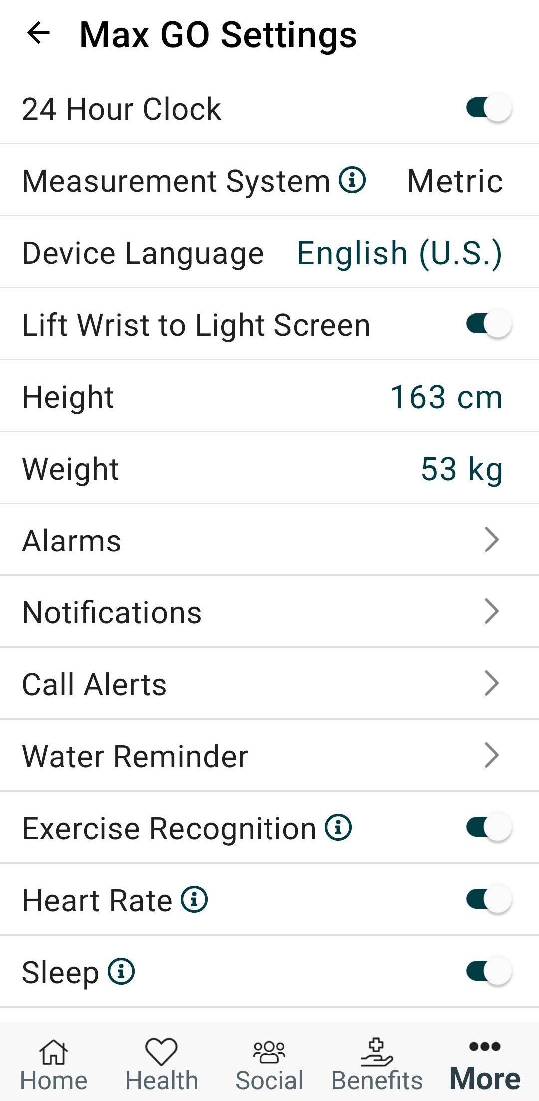 Max GO Settings in the App – Personify Health
