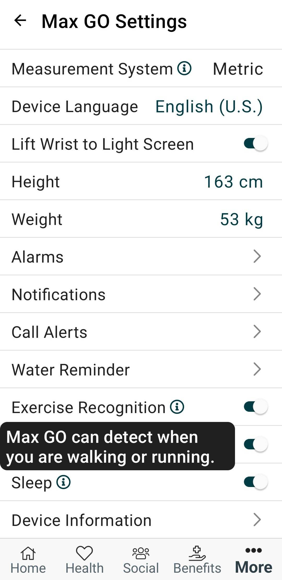 Max GO Settings in the App – Personify Health