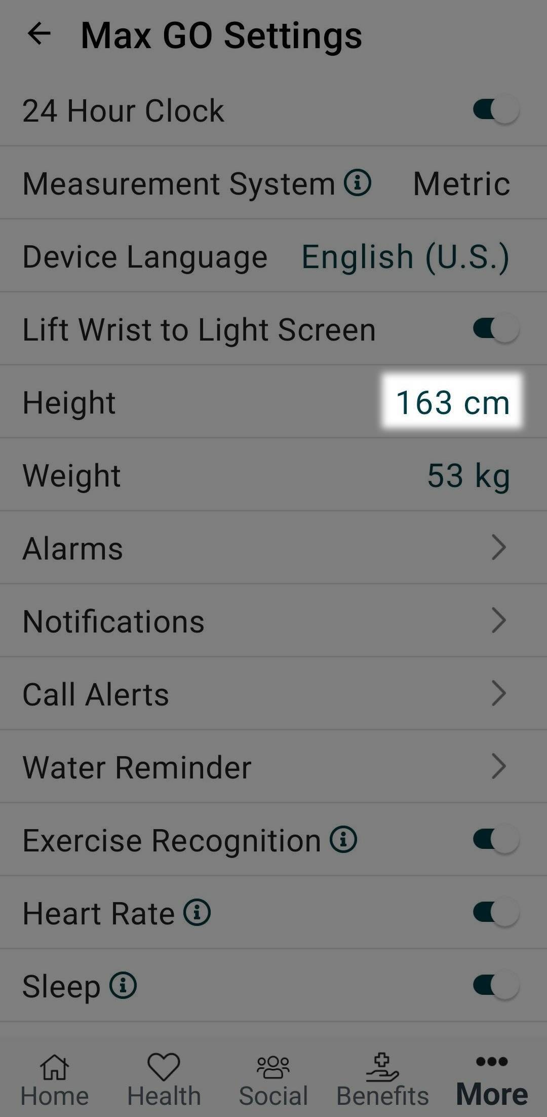 Max GO Settings in the App – Personify Health