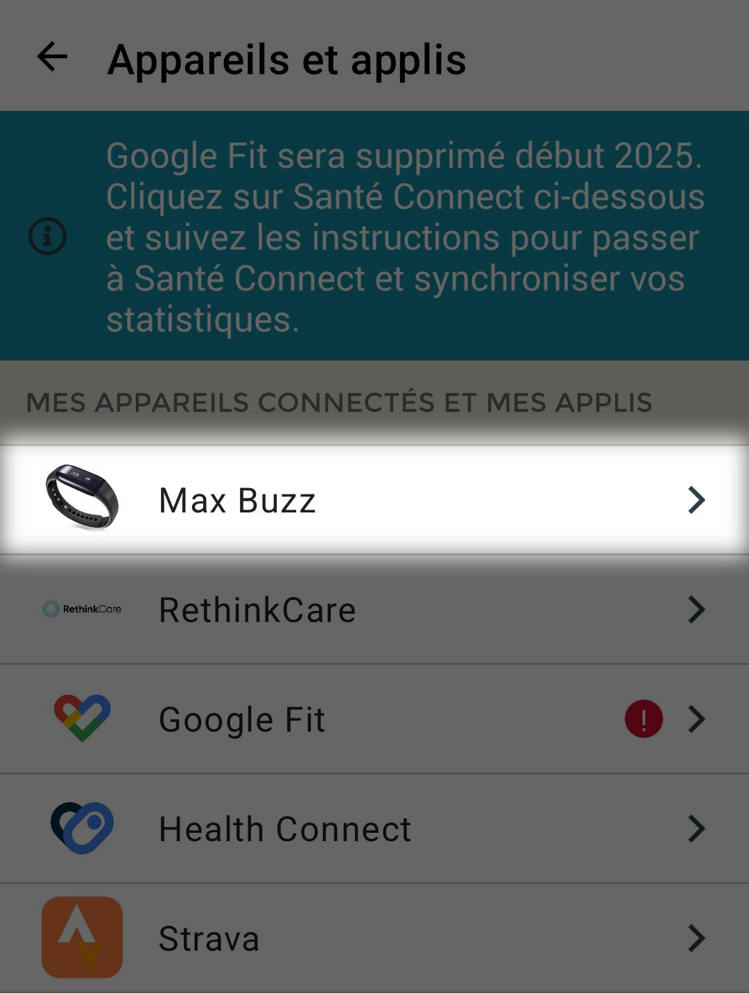 Tous les pas de mon Max Buzz ne s'affichent pas dans mon compte ...
