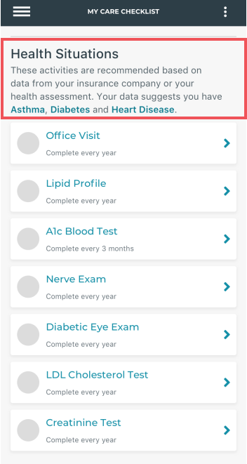 How to check Health Situations on My Care Checklist? – Personify Health